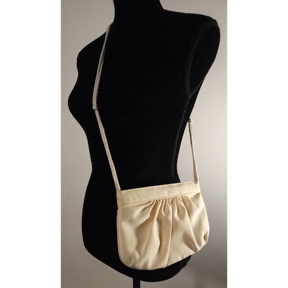 Source Unknown | Bags | Cream Satin Corded Strap Vintage Purse 9x6 ...